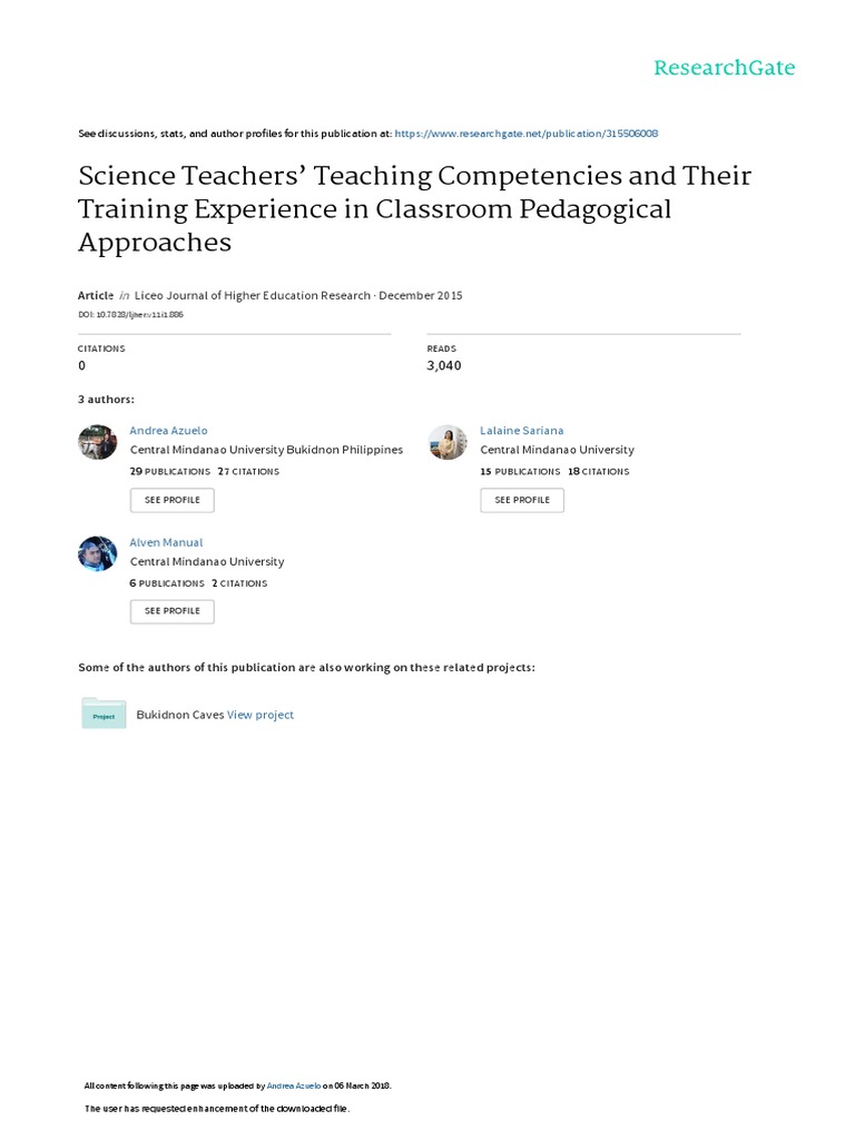 Science Teachers Teaching Competencies and Their | PDF | Teaching Method | Teachers