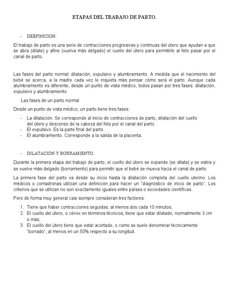 Etapas Del Trabajo de Parto | Descargar gratis PDF | Parto | Vagina