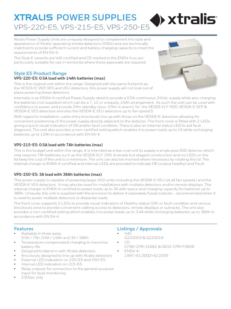 00 Xtralis Power Supply StyleE5 TDS IE A4 Lores | PDF | Mains ...
