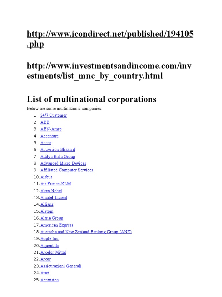 List of Multinational Corporations | PDF | Companies | Companies Of The ...