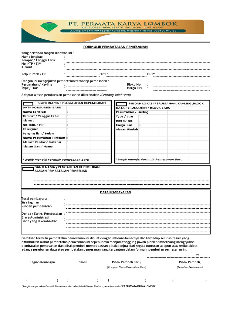Form Pembatalan Pemesanan | PDF