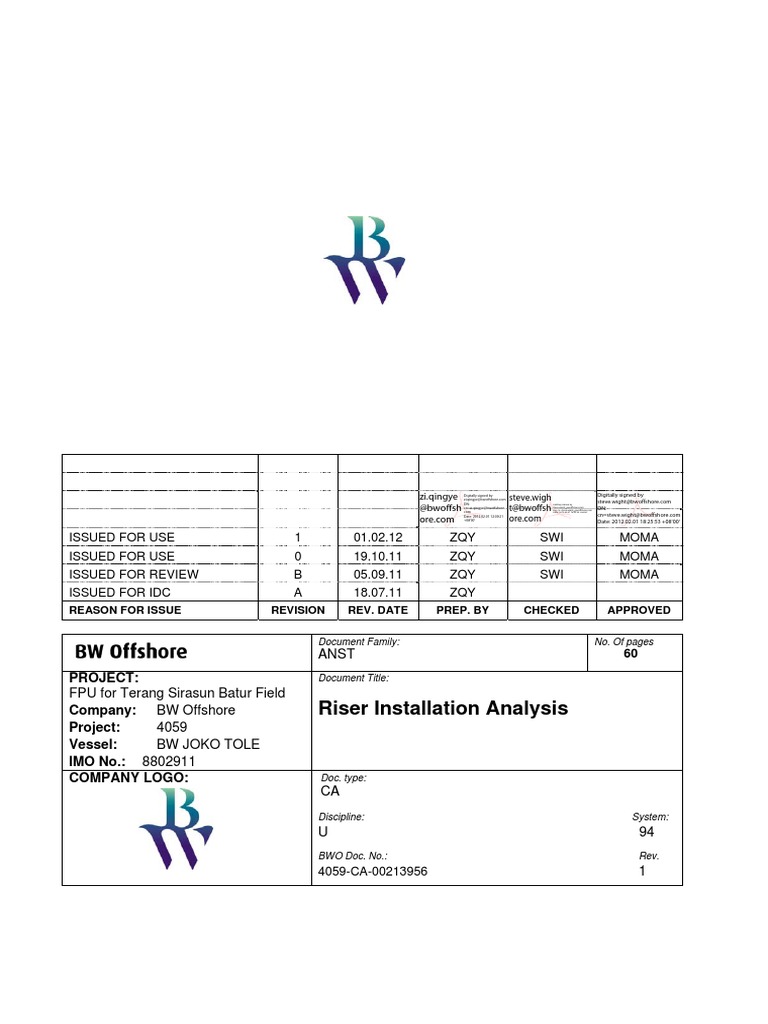 4059-Ca-00213956 - 1 Riser Installation Analysis | PDF | Anchor | Buoyancy