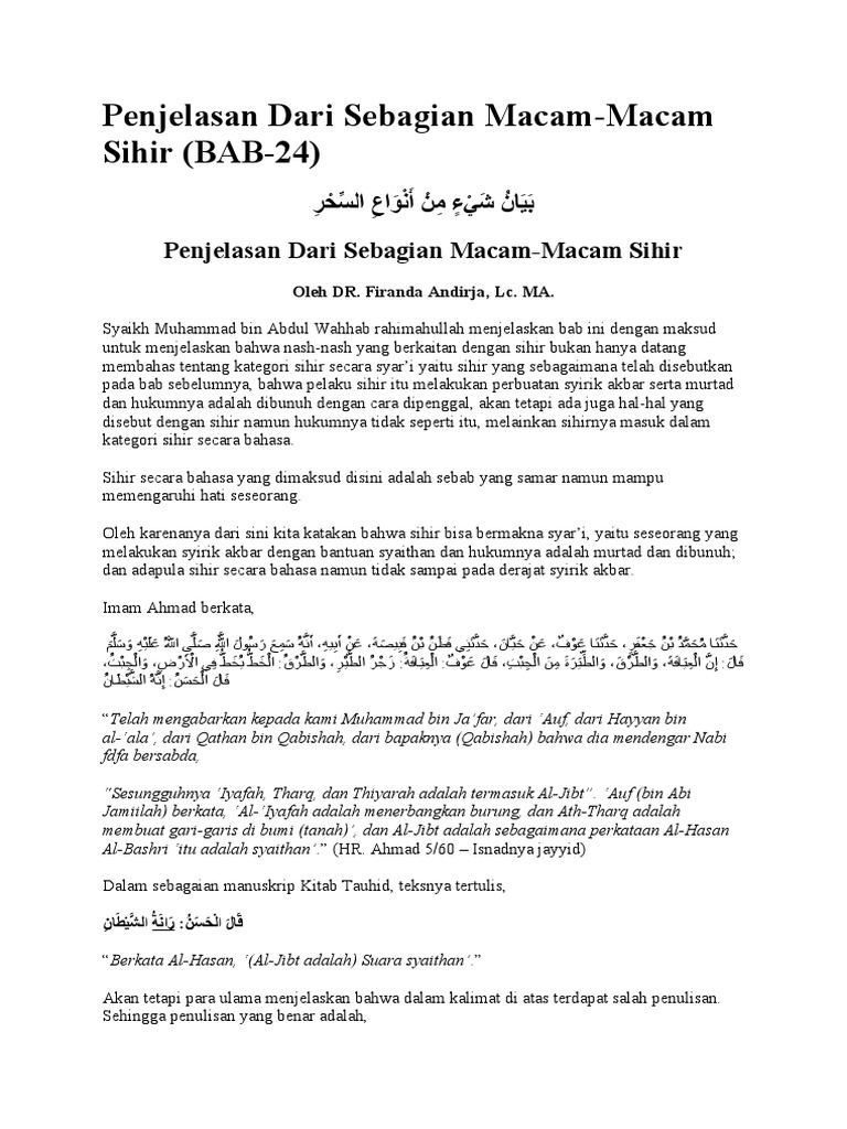 Bab 24. Penjelasan Dari Sebagian Macam Macam Sihir | PDF