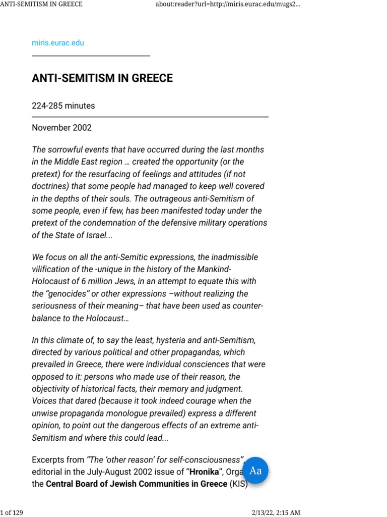 Anti-Semitism in Greece: A Report | PDF | Antisemitism | Jews