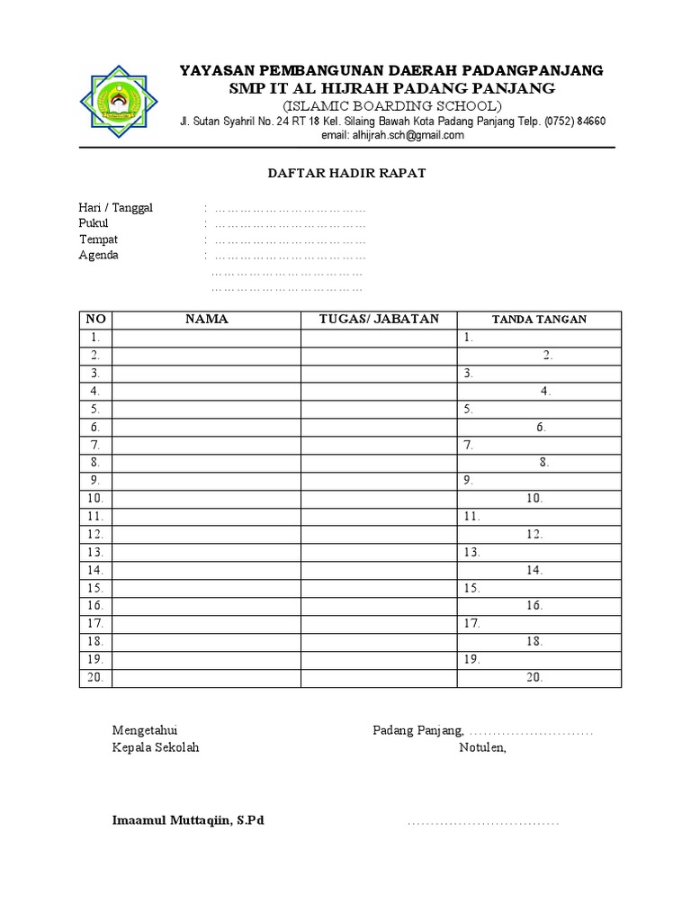 Daftar Hadir Rapat Sekolah | PDF