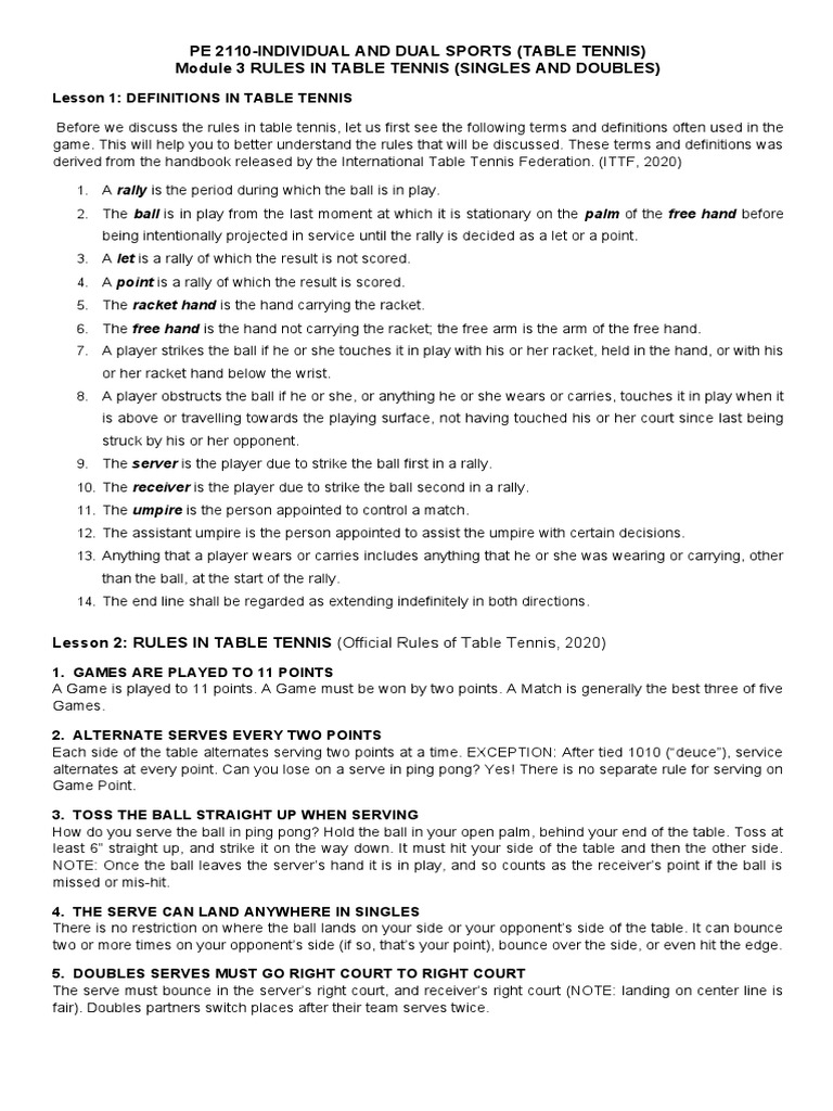 Modules 34 in Table Tennis | PDF | Table Tennis | Sports