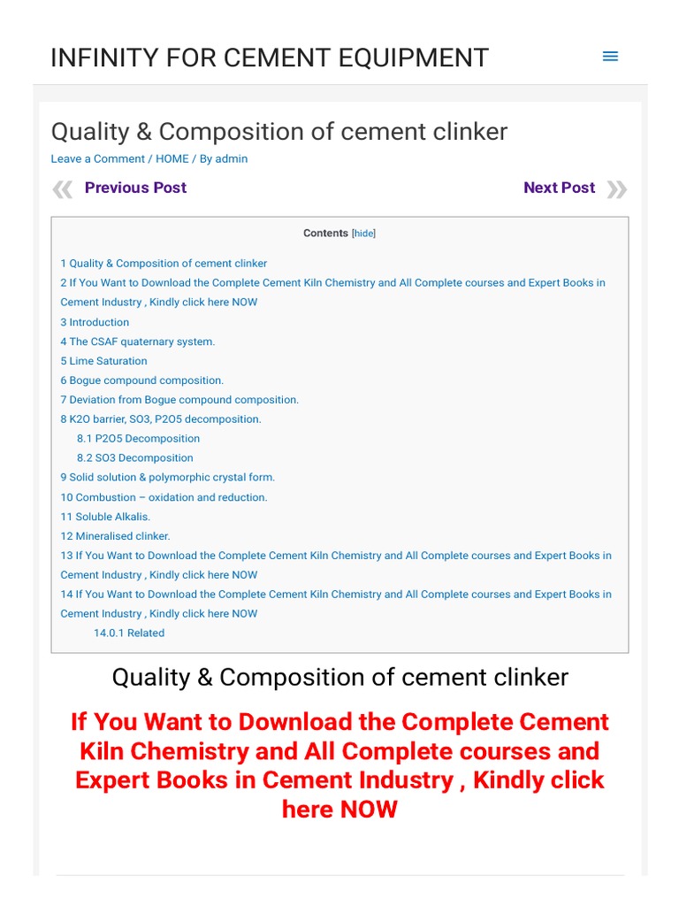 Infinity For Cement Equipment: Quality & Composition of Cement Clinker ...