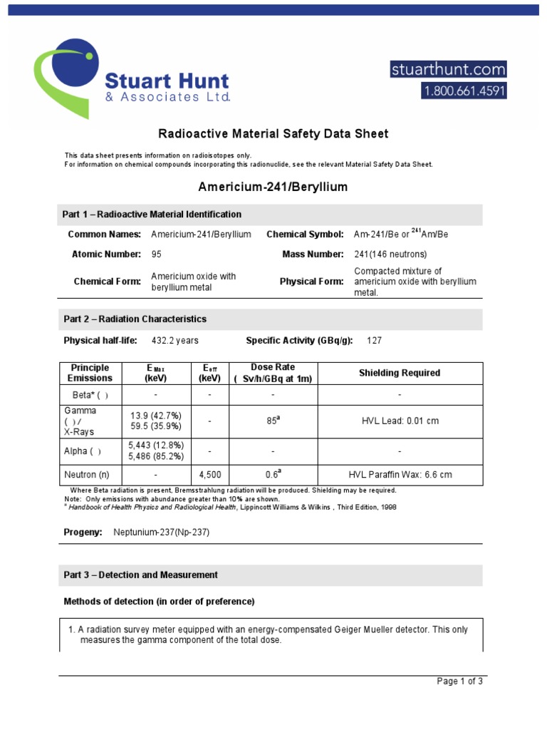 Americium 241be Sealed | PDF | Radioactive Decay | Nuclear Physics