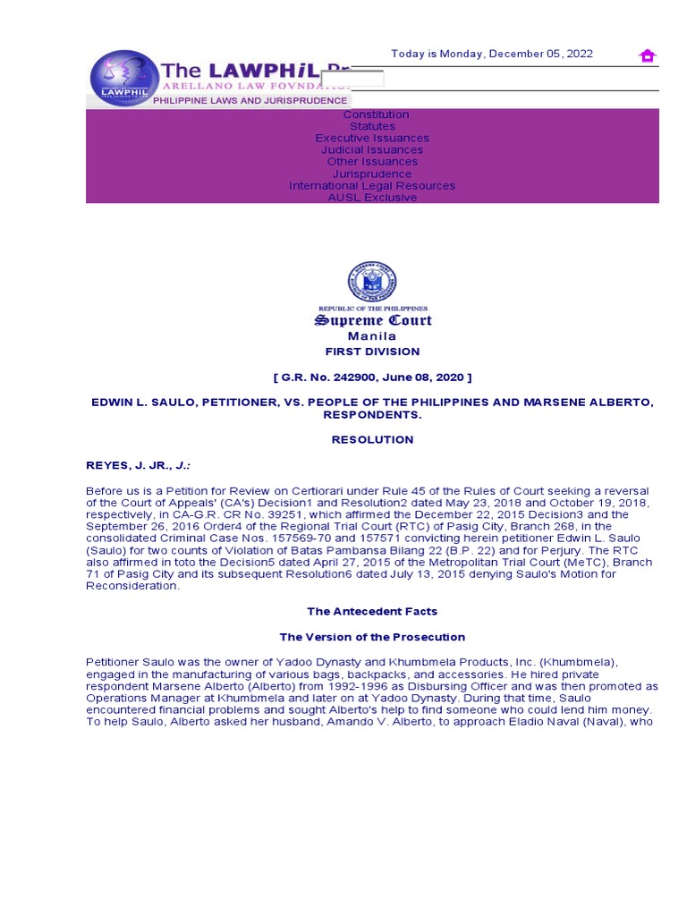 SC Decided Case On Perjury BP22 | PDF | Perjury | Cheque