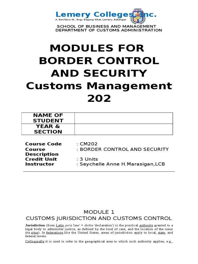Customs Control and Border Security Module | PDF | Letter Of Credit ...