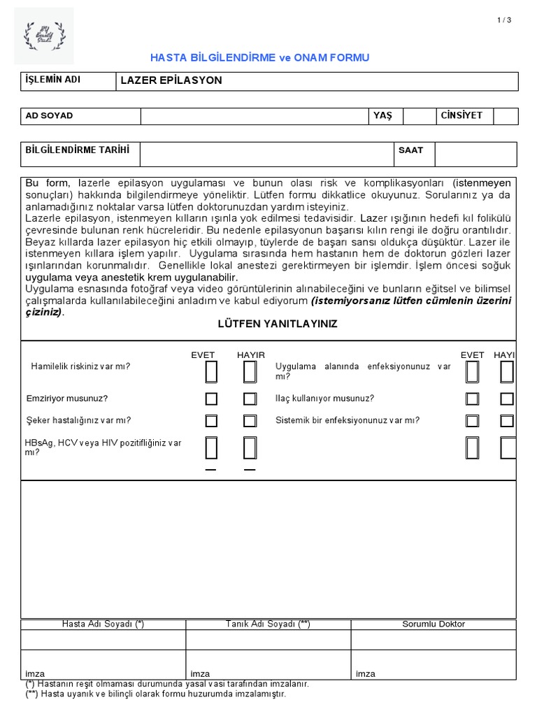 Lazer Epilasyon Onam Formu | PDF