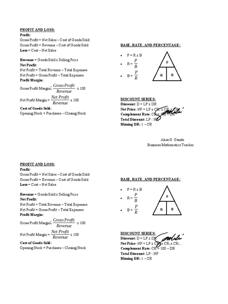Formula Card | PDF | Revenue | Net Income