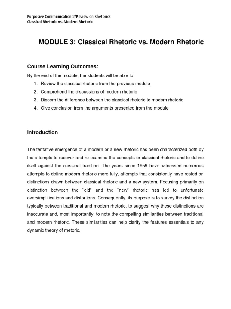 Classical vs. Modern Rhetoric Review | PDF | Rhetoric | Theory