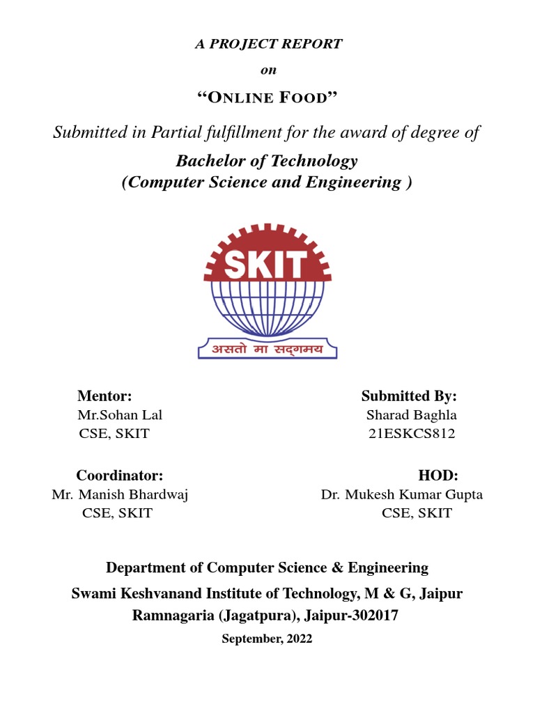 Online Food Ordering System Project Report | PDF | Php | Html