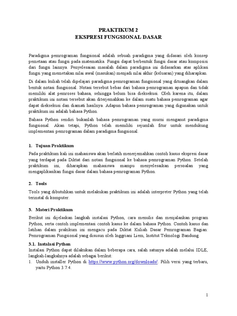 Pertemuan 2 - Praktikum Ekspresi Fungsional Dasar | PDF