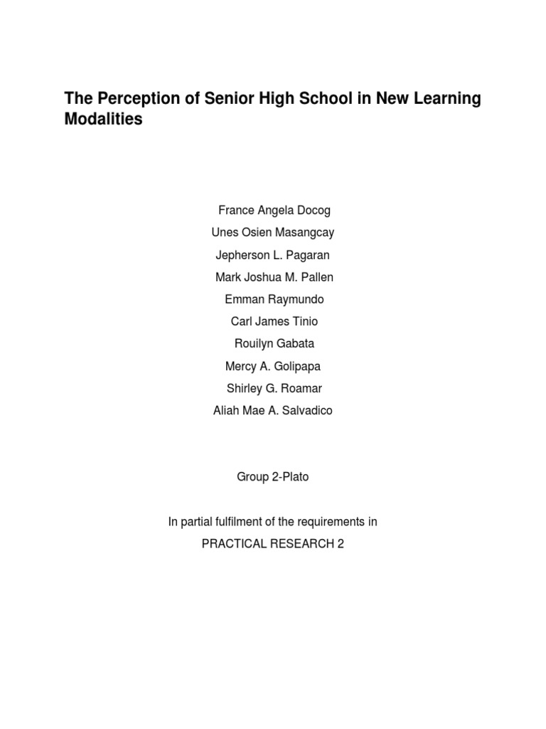 The Perspective of Senior High School in New Learning Modalities | PDF ...