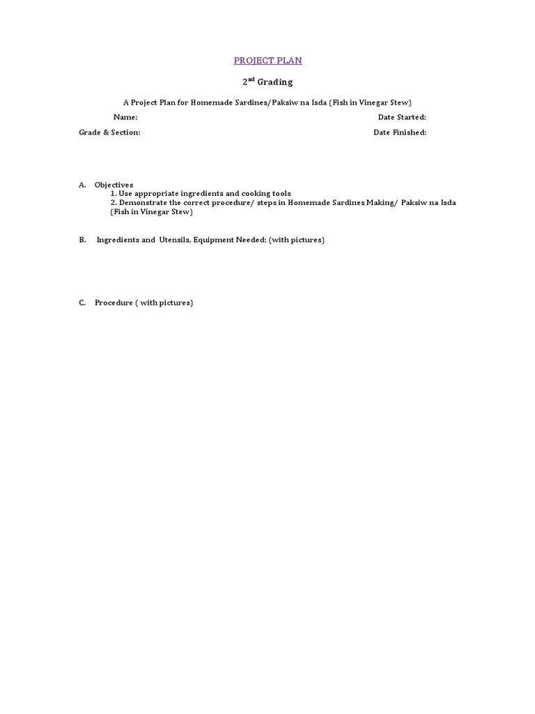 Project Plan | PDF | Cooking | Foods