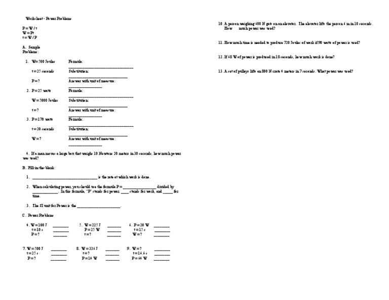 Worksheet Power | PDF | Teaching Methods & Materials