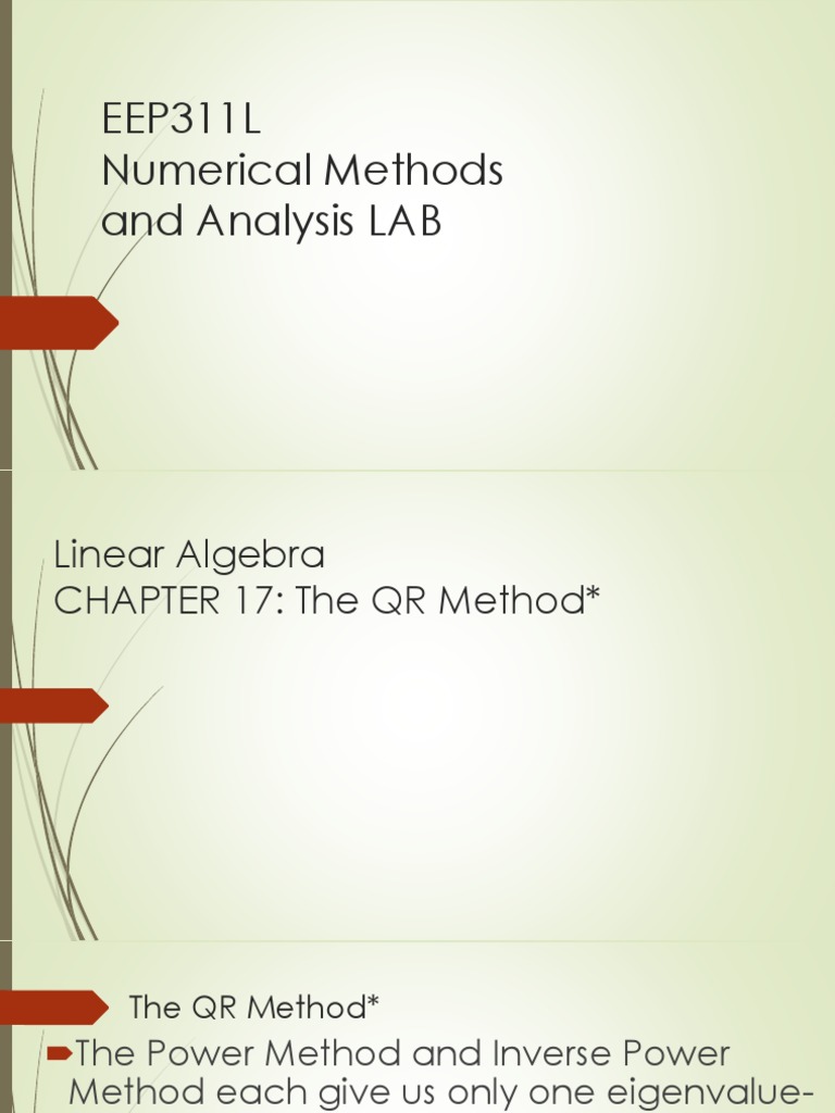 Eep311l Chapter 17 The Qr Method Pdf Eigenvalues And Eigenvectors Matrix Mathematics