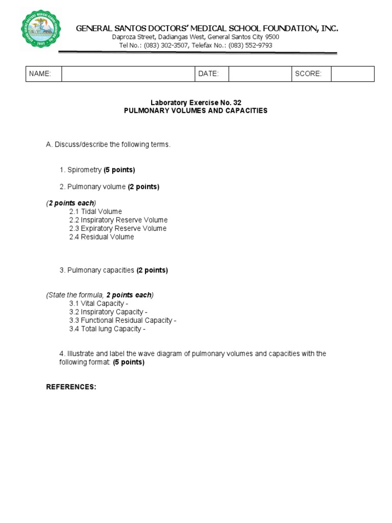Lab Exercise 32 Pulmonary Volumes Capacities | PDF
