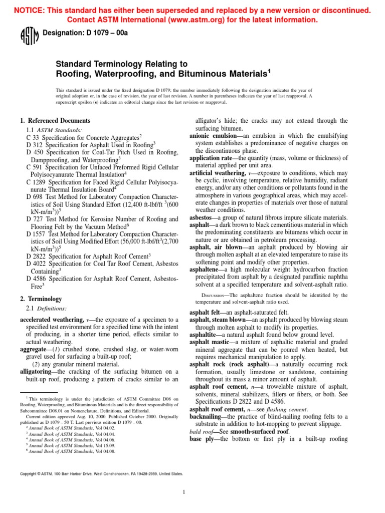 Astm D1079 | PDF | Asphalt | Roof