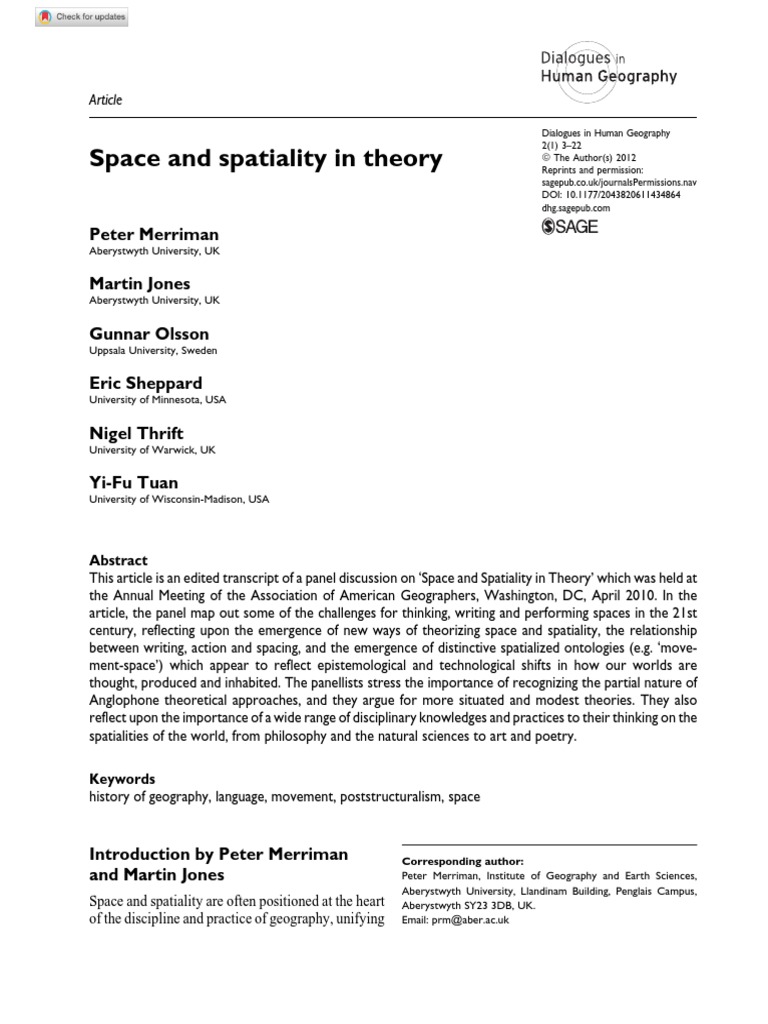 Space and Spatiality in Theory: Peter Merriman | PDF | Space | Concept