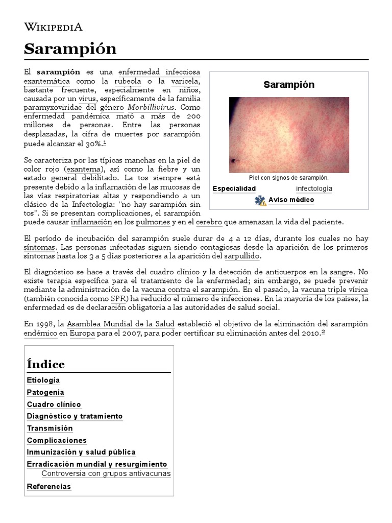 Sarampión - Wikipedia, La Enciclopedia Libre | PDF | Sarampión ...