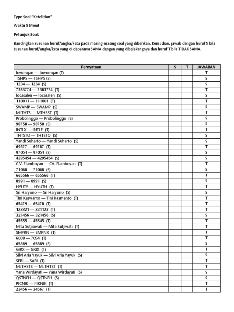 Soal Psikotest Ketelitian dan Analogi | PDF