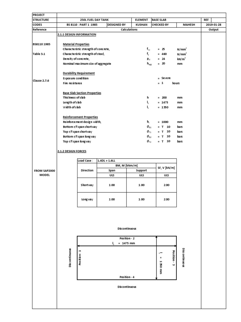 Design of Reinforced Concrete Base Slab for a 250 Liter Fuel Storage ...
