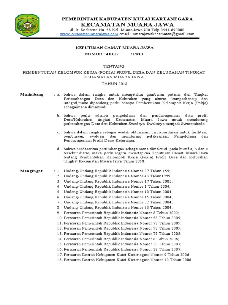 Contoh SK Tim Pokja Profil Desa | PDF