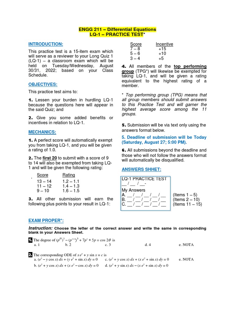 LQ-1 Practice-Test Questionnaire | PDF | Applied Mathematics ...