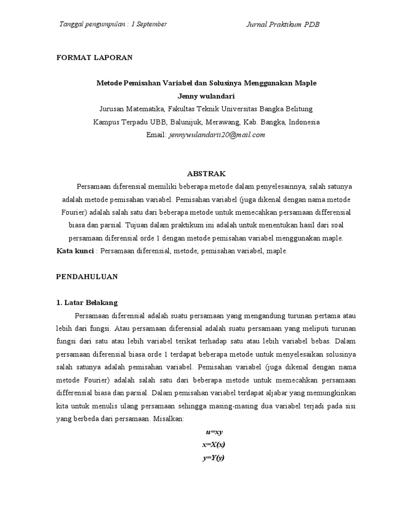 Jenny Wulandari-Laporan Praktikum Metode Pemisahan Variabel | PDF