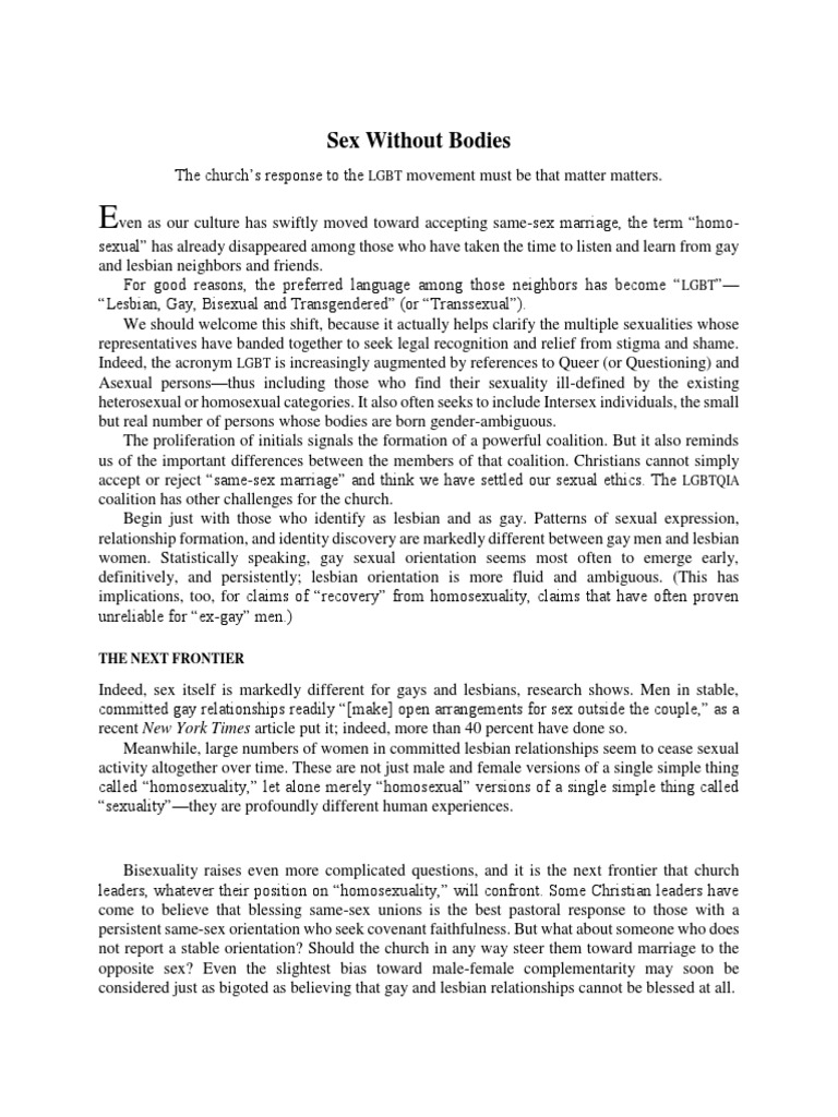 Sex Without Bodies Pdf Homosexuality Lgbt