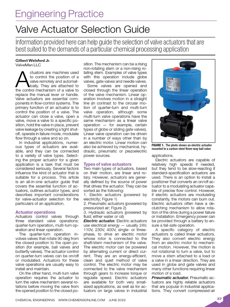 Valve Actuator Selection Guide Pdf Actuator Valve