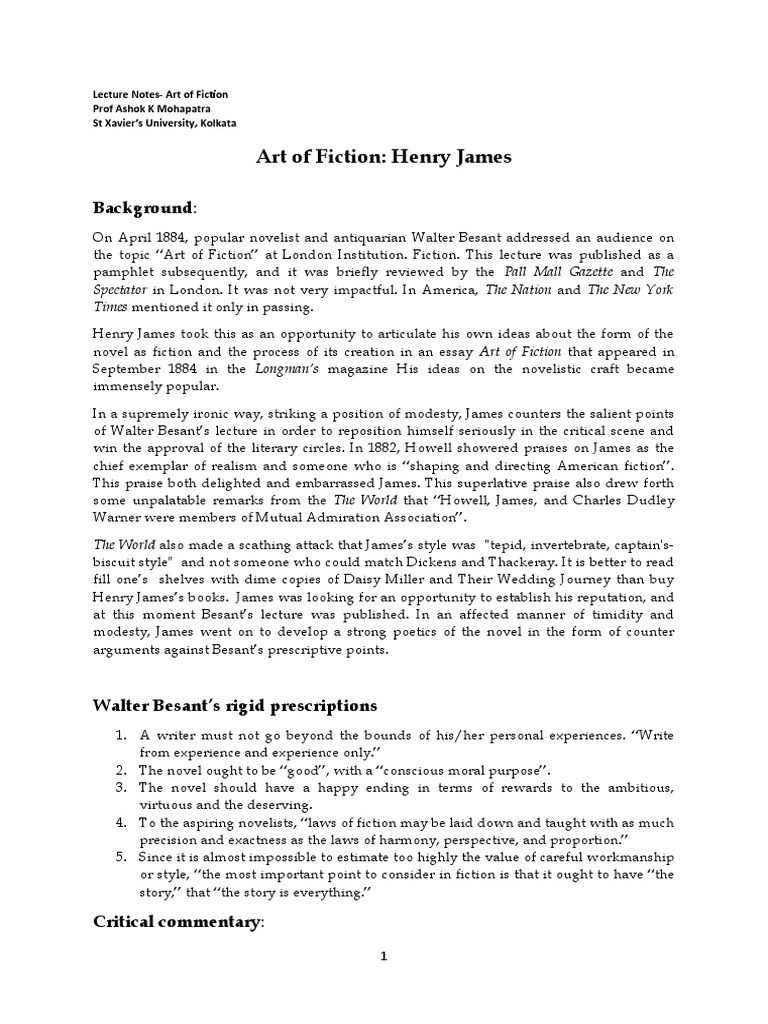 Art of Fiction Lecture Notes | PDF | Novels
