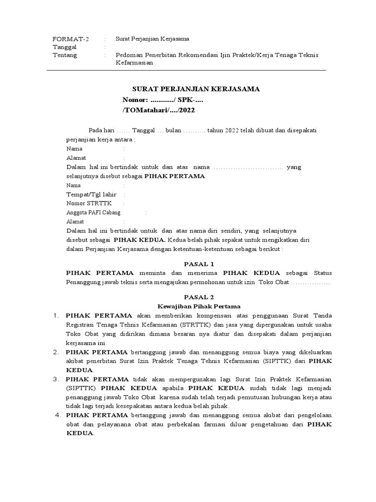 Surat Perjanjian Kerjasama 2 Toko Obat Pdf