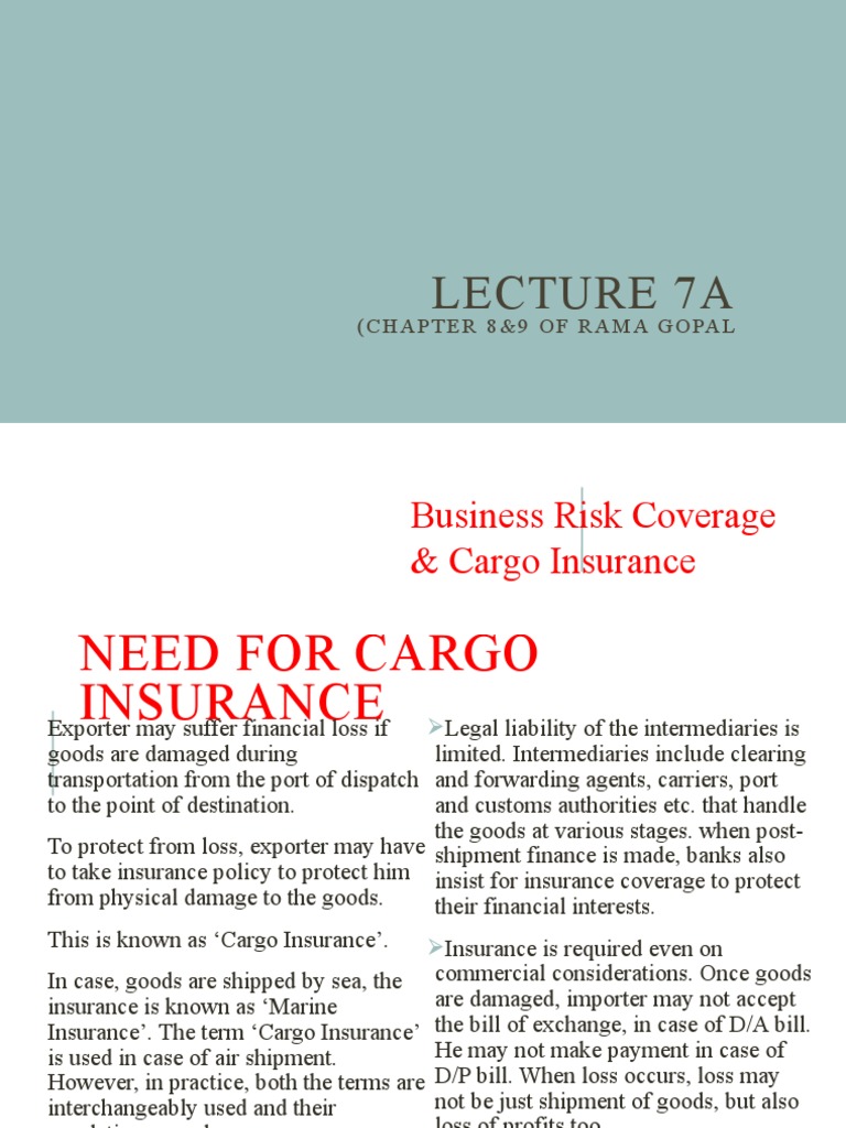 Lecture 7B Cargo Insurance | PDF | Insurance | Indemnity