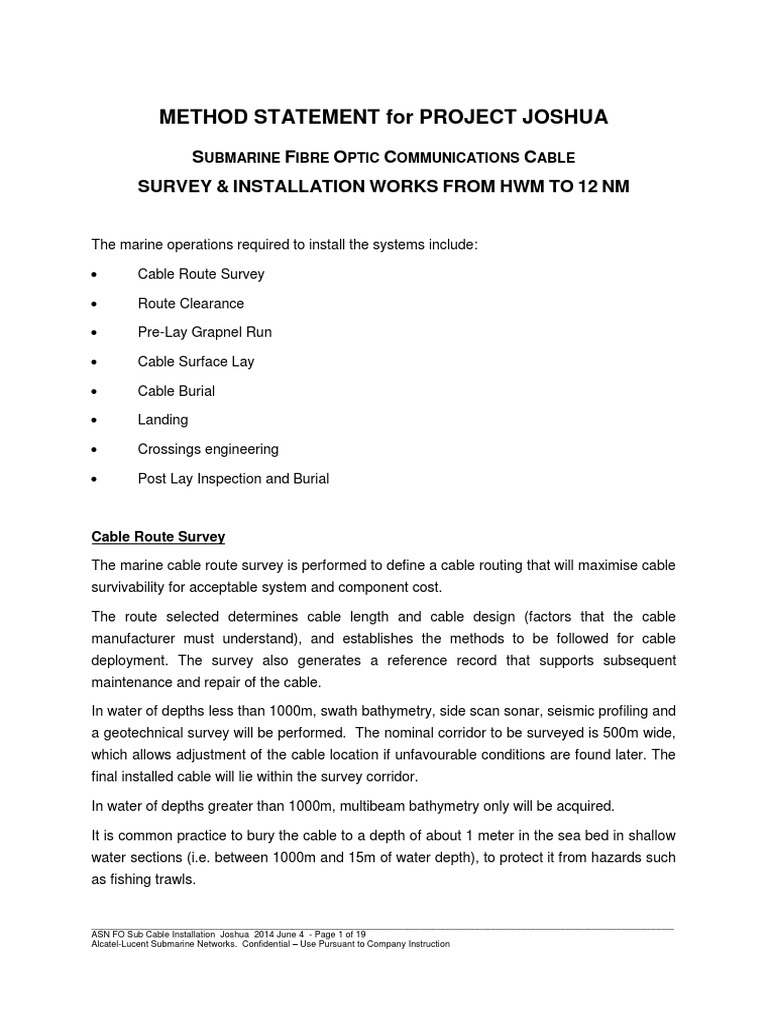 Method Statement For Project Joshua: S F O C C Survey & Installation Works From HWM TO 12 NM ...