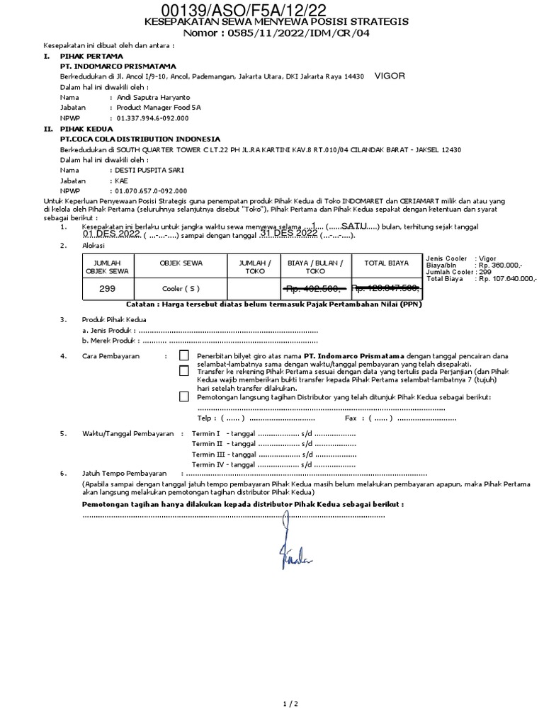 0585 - PT - Coca Cola Distribution Indonesia-Vigor (Approved) Signed | PDF