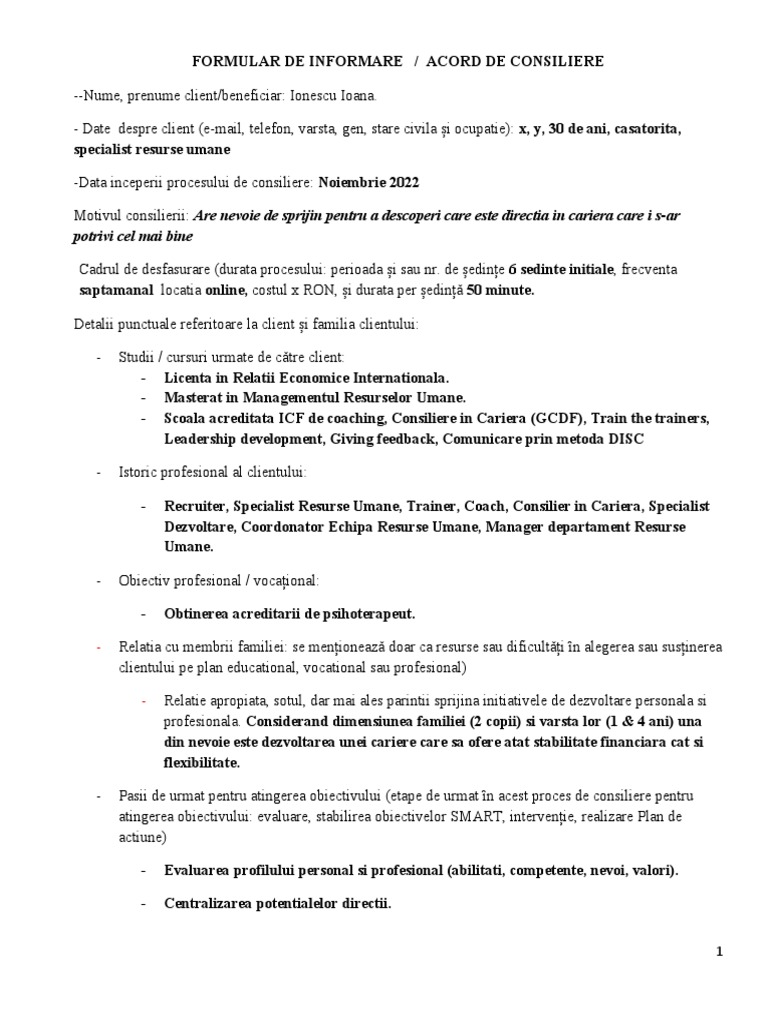 FORMULAR DE INFORMARE SI ACORD DE CONSILIERE - Completat | PDF