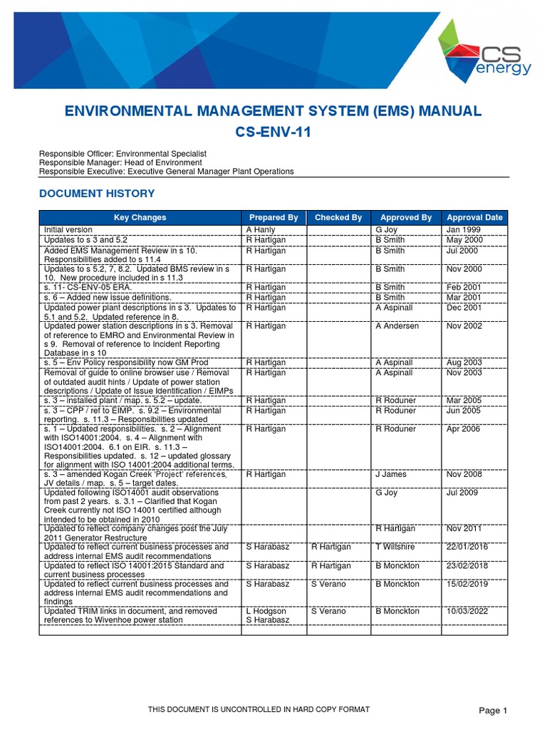 EMS Manual for ISO 14001 Compliance | PDF | Risk Management | Steam