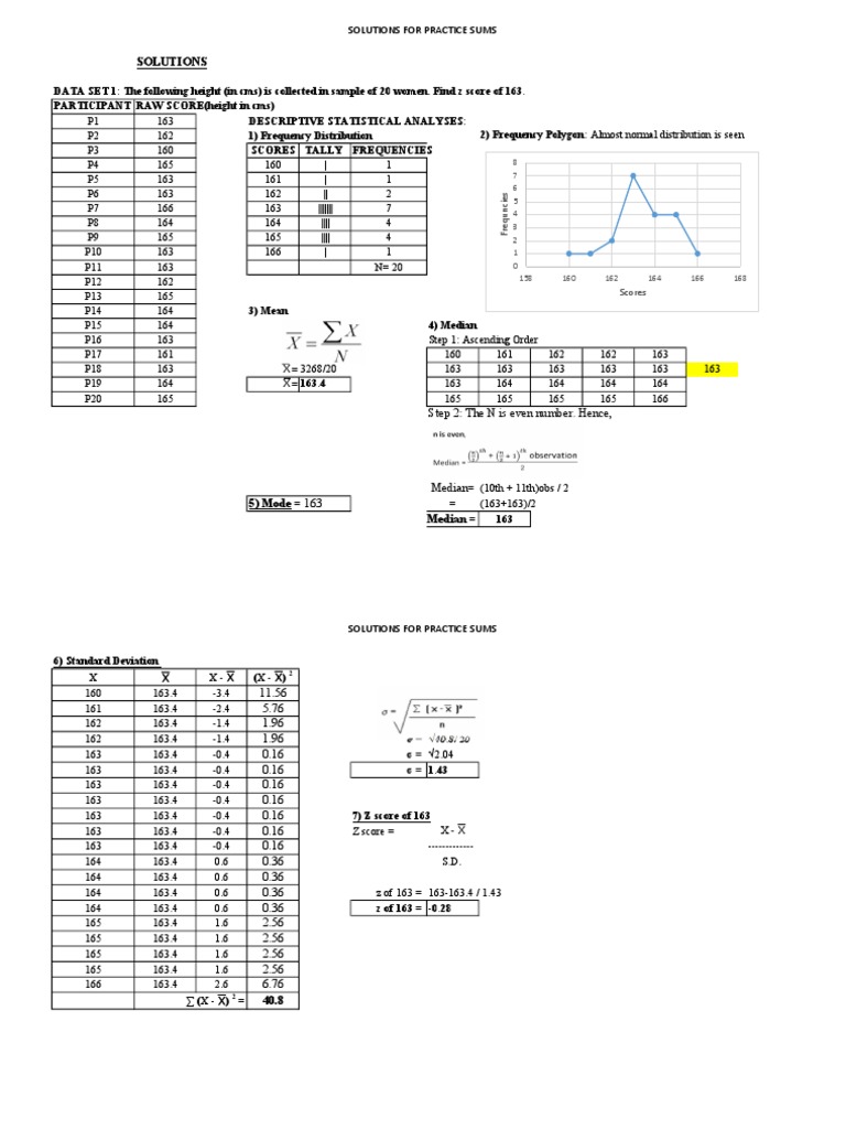 Practice Sums Solutions | PDF | Standard Score | Mode (Statistics)