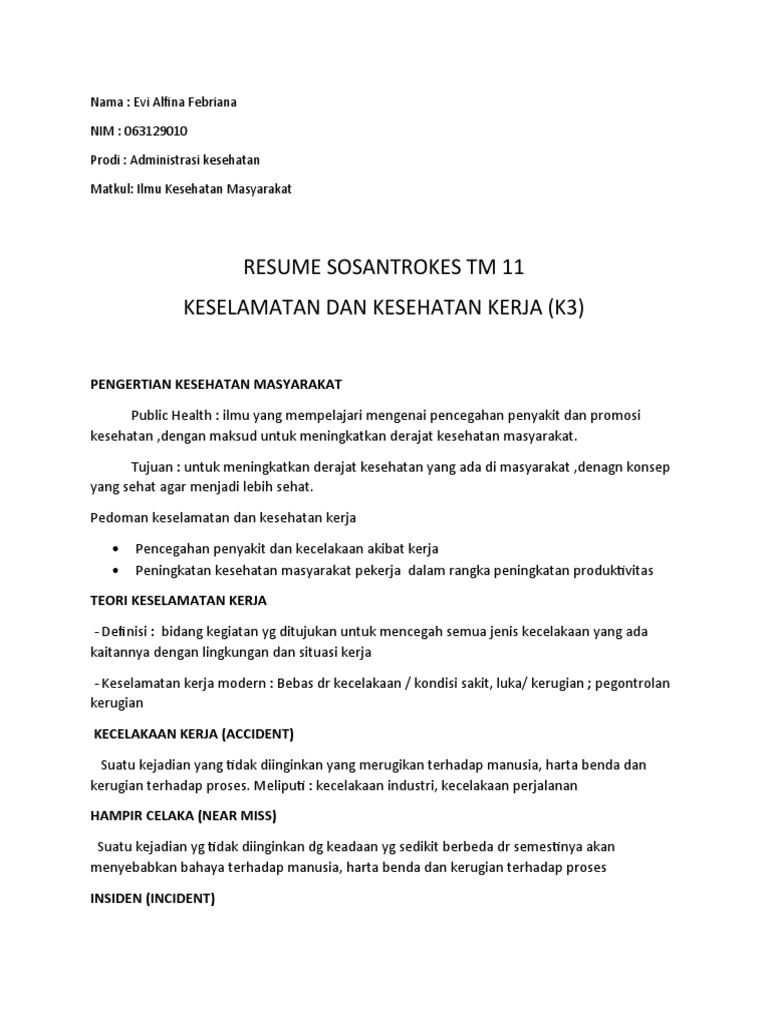 Evi Resume Kesmas TM 11 | PDF