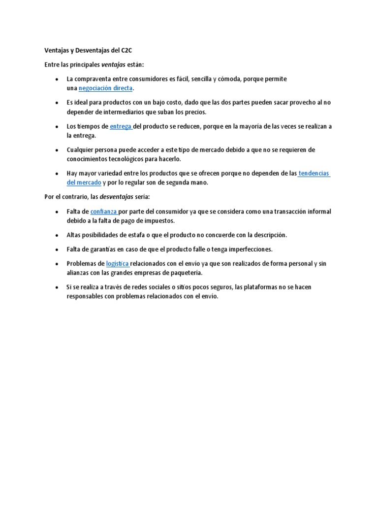 Ventajas y Desventajas del C2C | PDF