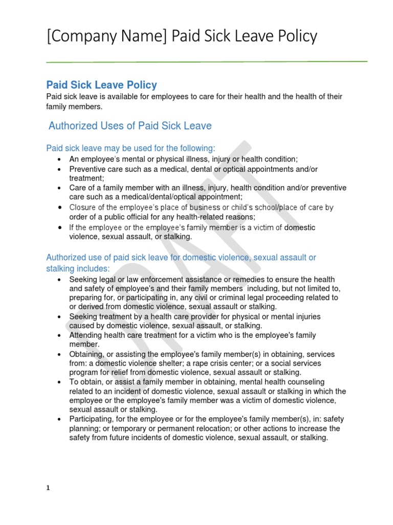 Company Paid Sick Leave Policy | PDF | Sick Leave | Accrual