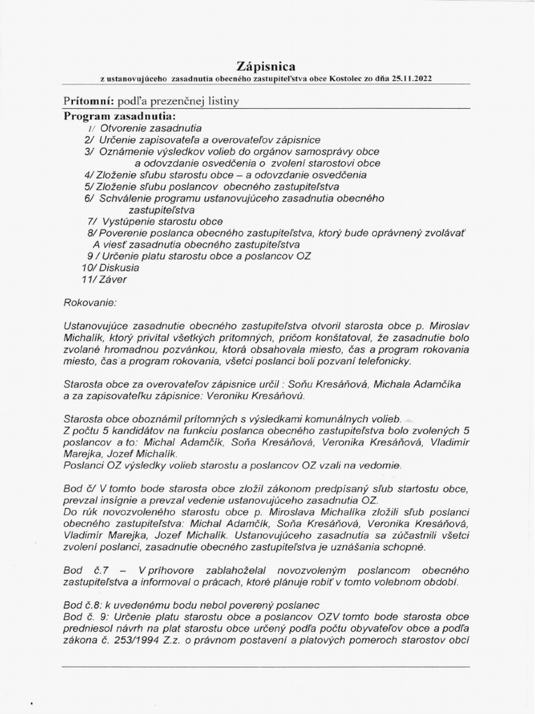 Zápisnica a Uznesenie Zo Zasadnutia Zo Dňa 25.11.2022 | PDF