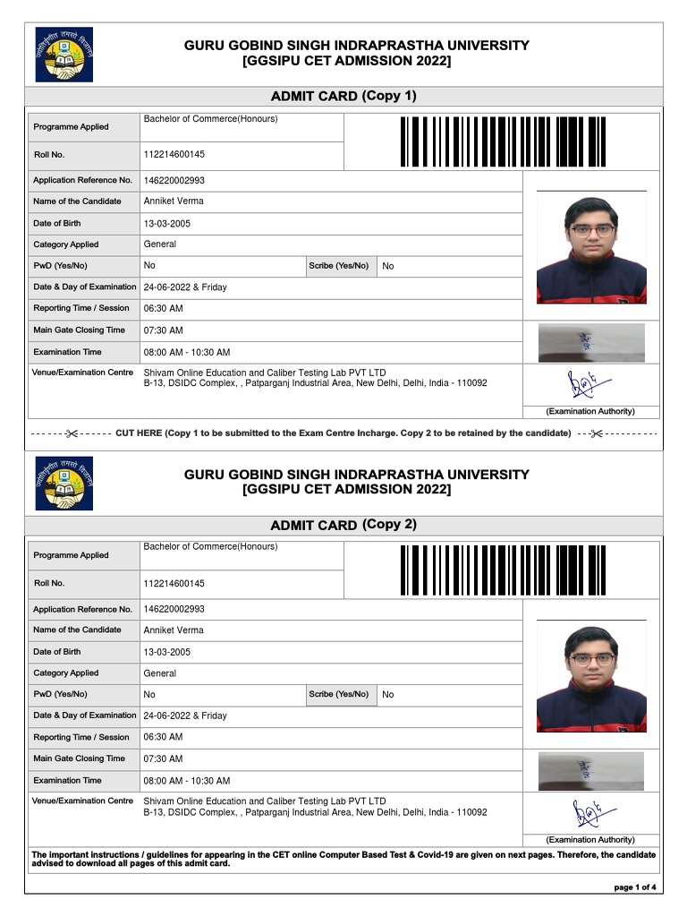 Admit Card | Download Free PDF | Identity Document | Test (Assessment)