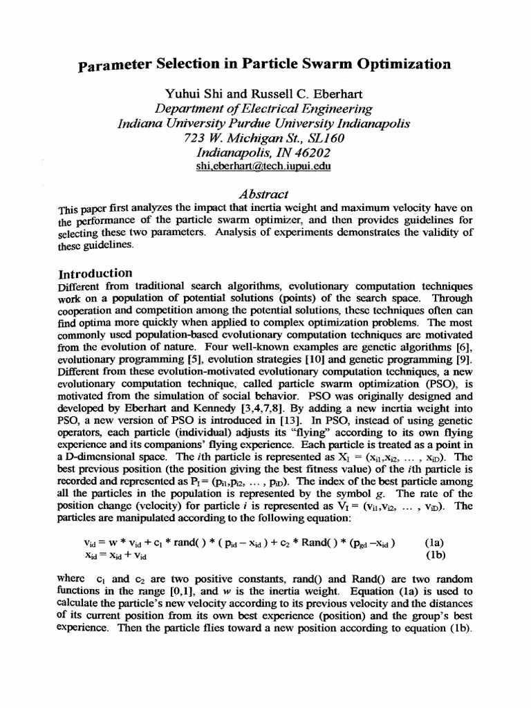 Shi & Eberhart 1998 | PDF | Mathematical Optimization | Computer Science