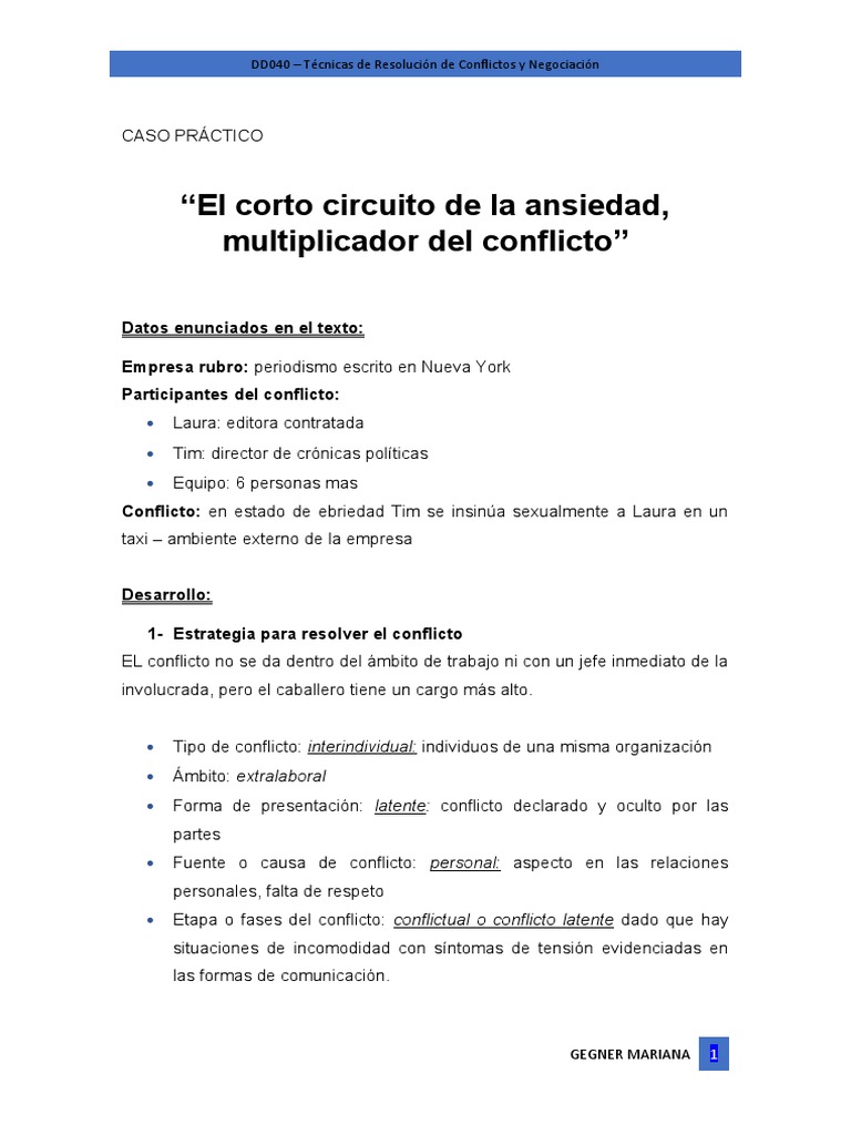 DD040 - Técnicas de Resolución de Conflictos y Negociación - CASO | PDF ...