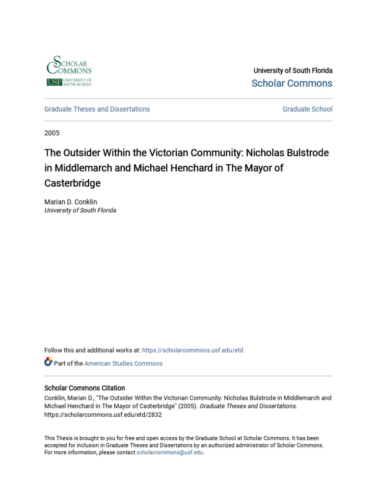 The Outsider Within The Victorian Community - Nicholas Bulstrode I | PDF
